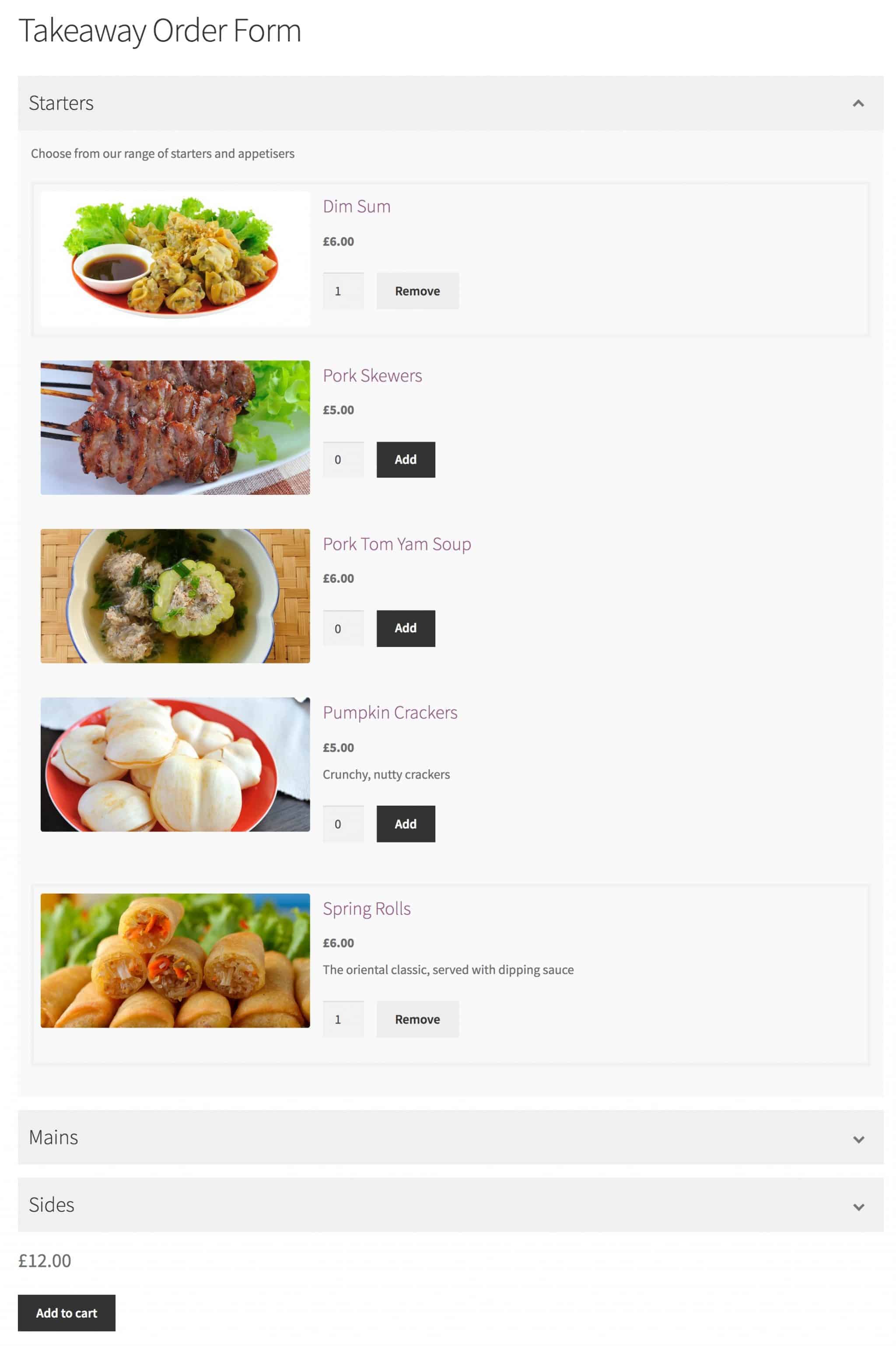 Create a WooCommerce takeaway order form