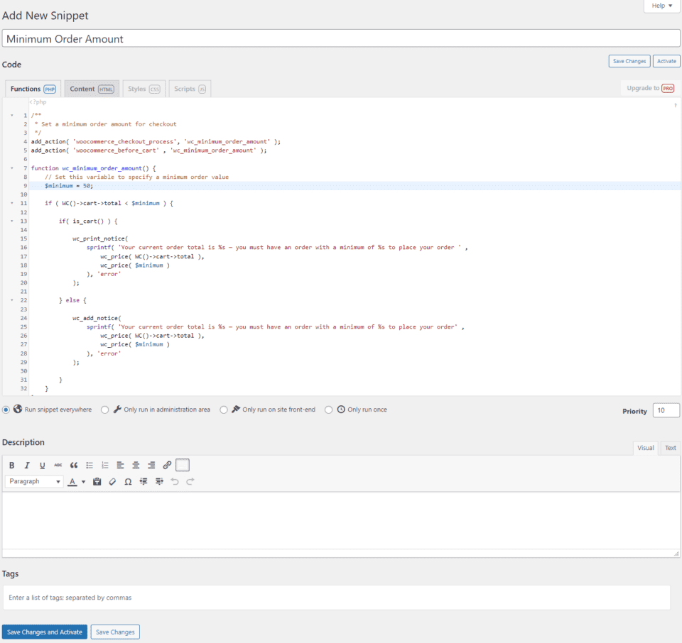 How to set minimum order amounts in WooCommerce