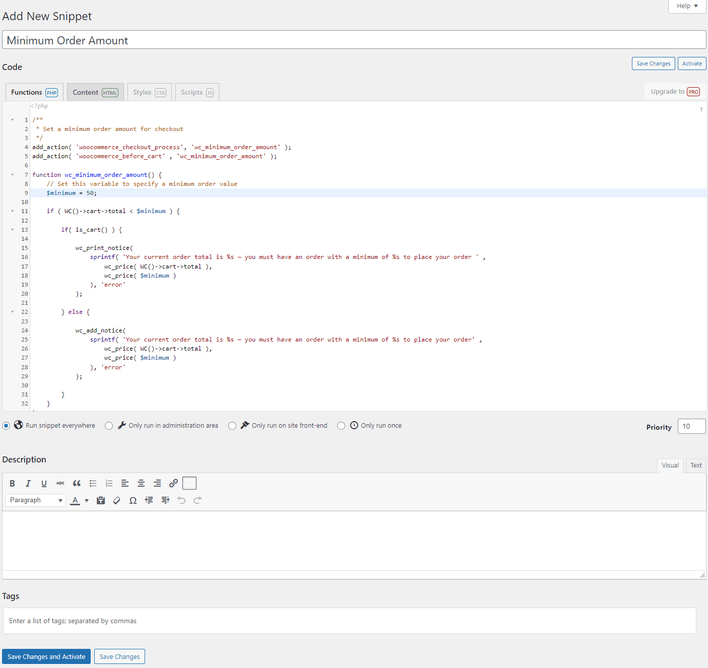 How to set minimum order amounts in WooCommerce